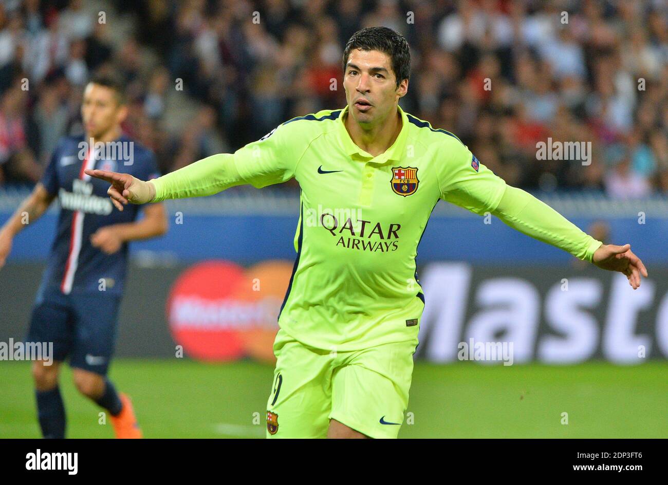 Barcelona's Luis Suarez celebrates after scoring during the UEFA ...