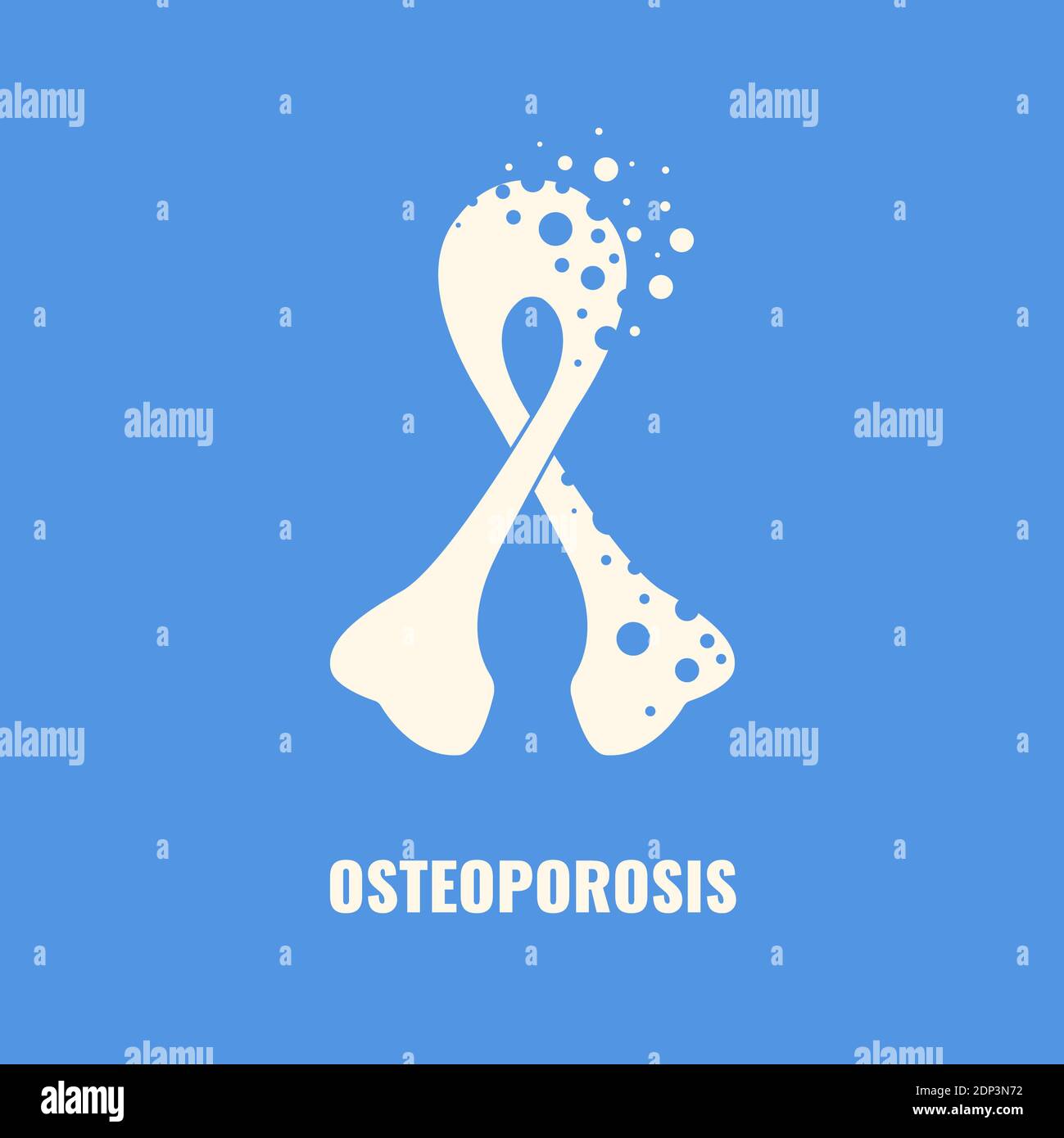 White bone shape loop on blue background. Osteoporosis awareness ribbon ...