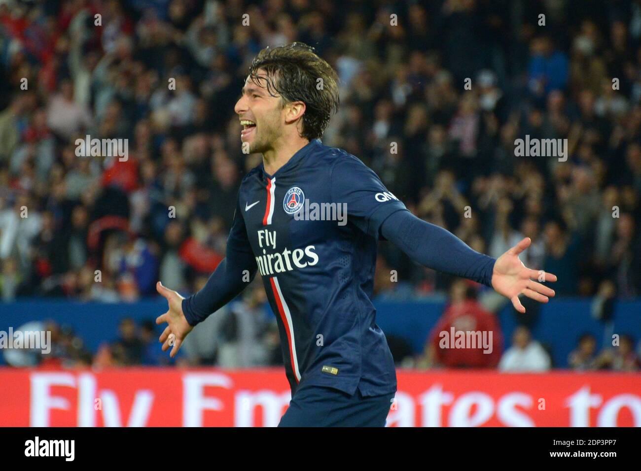 PSG's X battling Guingamp's Y during the French First League soccer ...