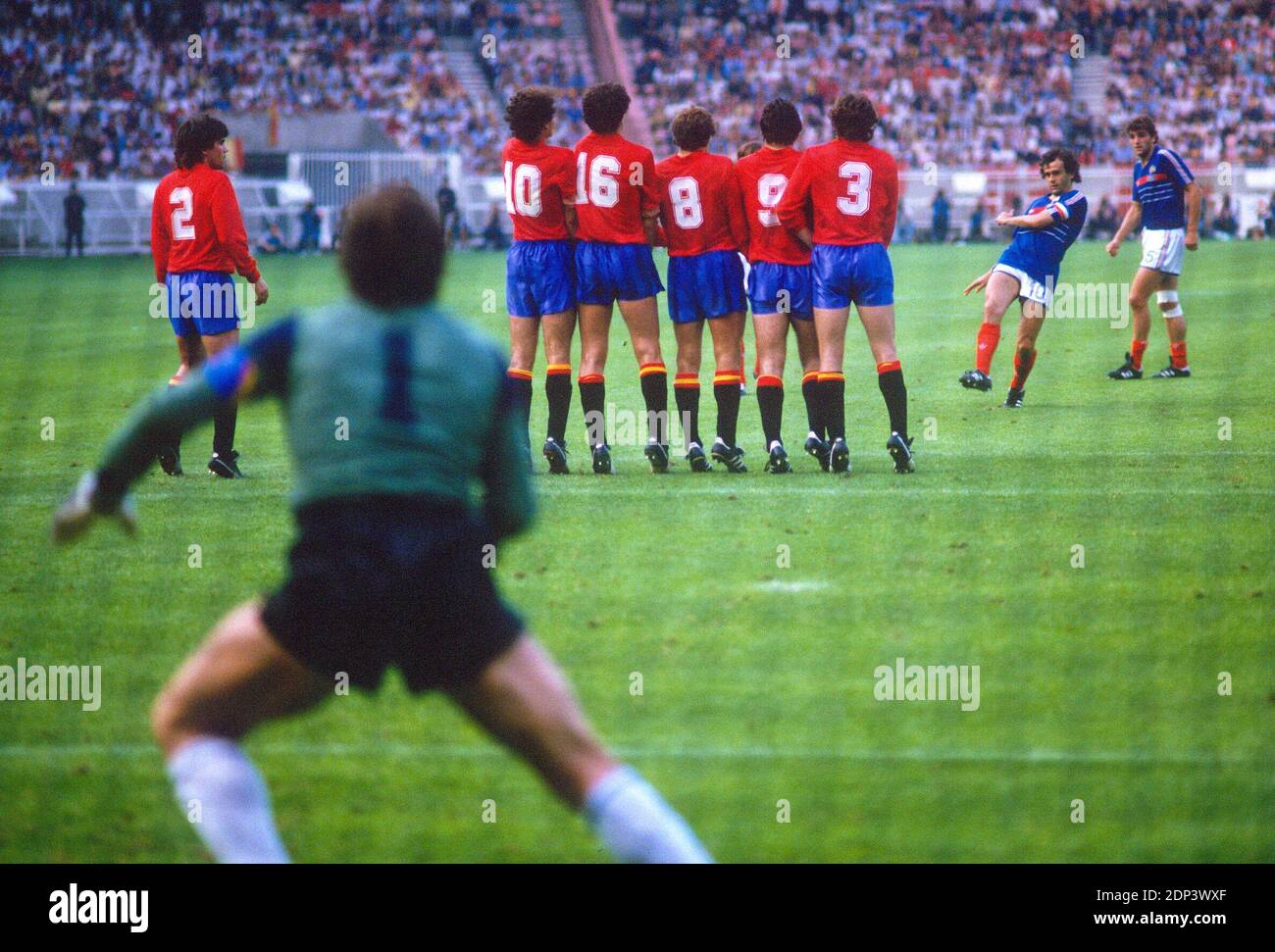 France's Michel Platini scoring the famous 1-0 free-kick goal during ...