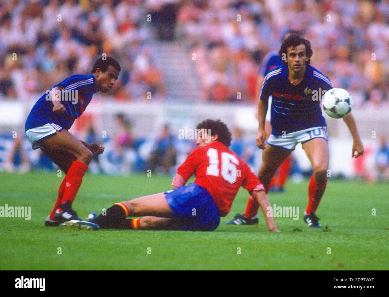 France's Jean Tigana and Michel Platini during the Final of the UEFA ...