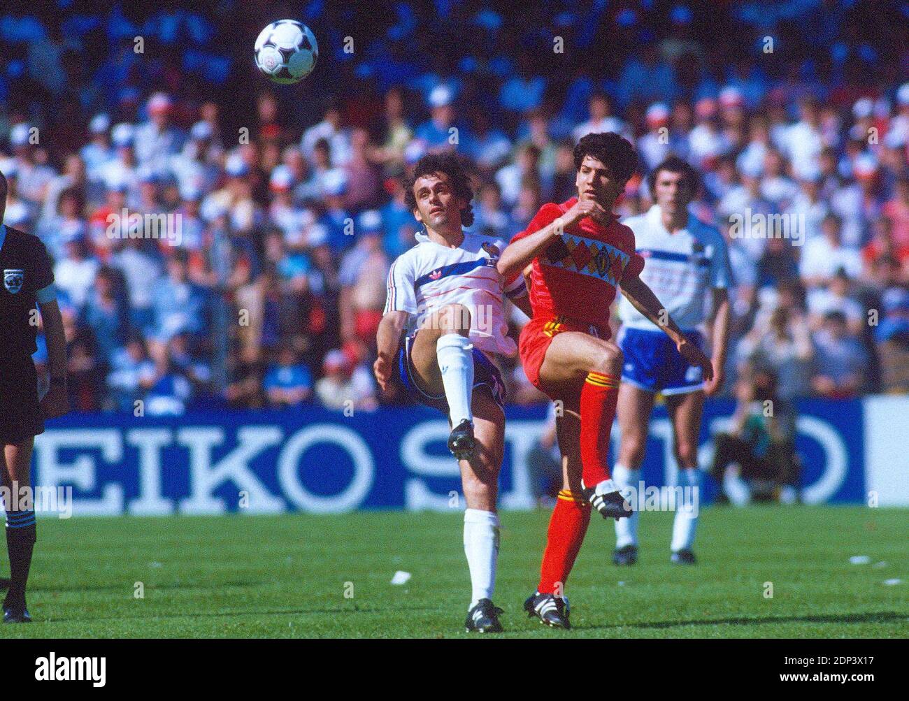 France's Michel Platini battling Belgium's Enzo Scifo during the Group ...