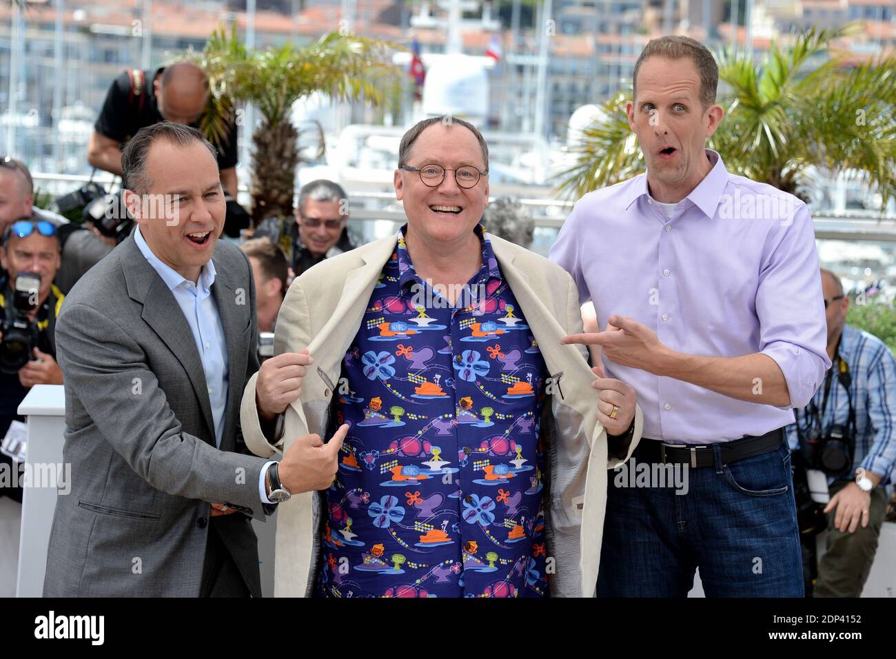 Jonas Rivera, Pete Docter and John Lasseter posing at the photocall for ...