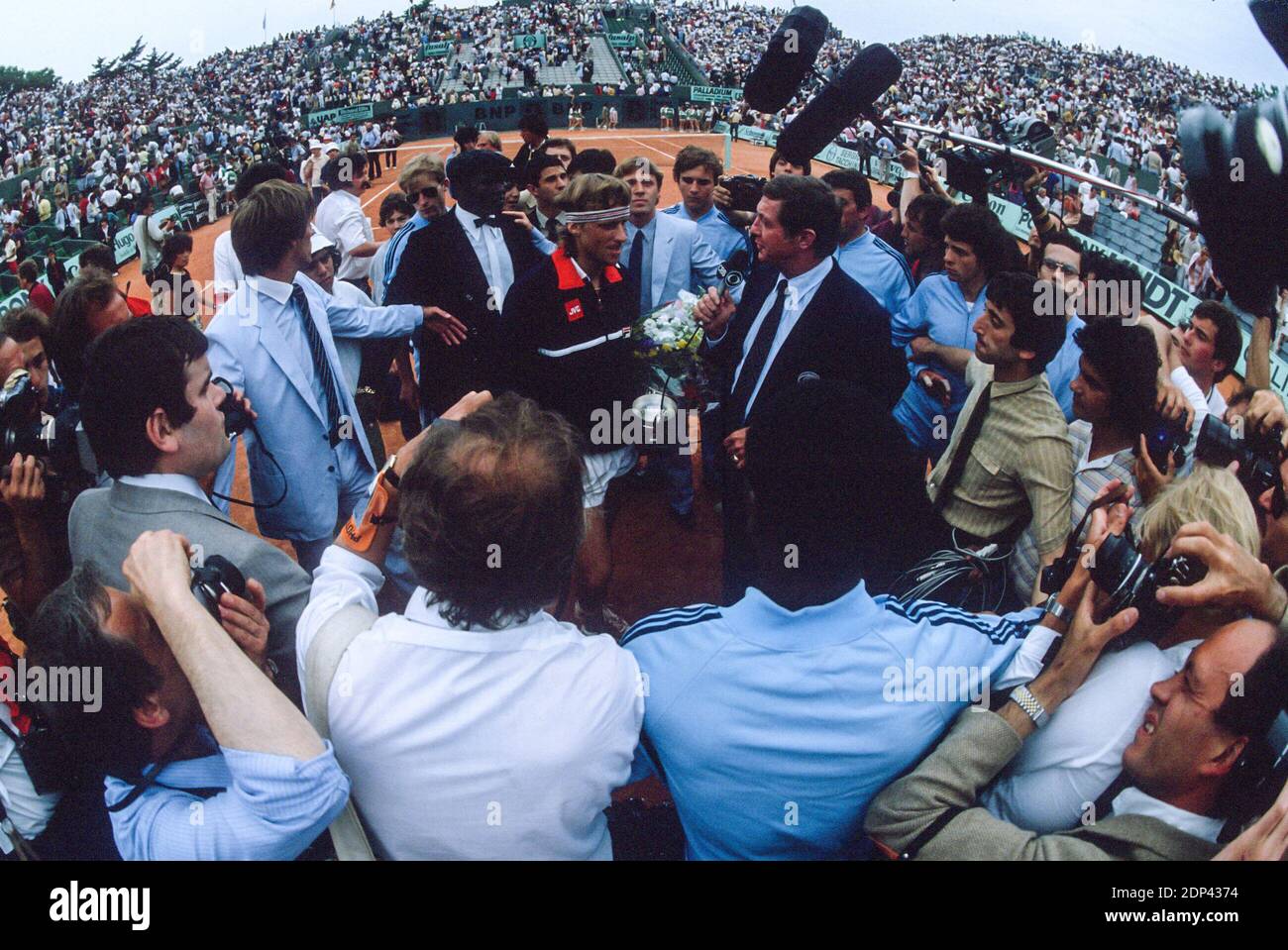 Former tennis legend Tony Trabert interviewes Sweden's Bjorn Borg ...