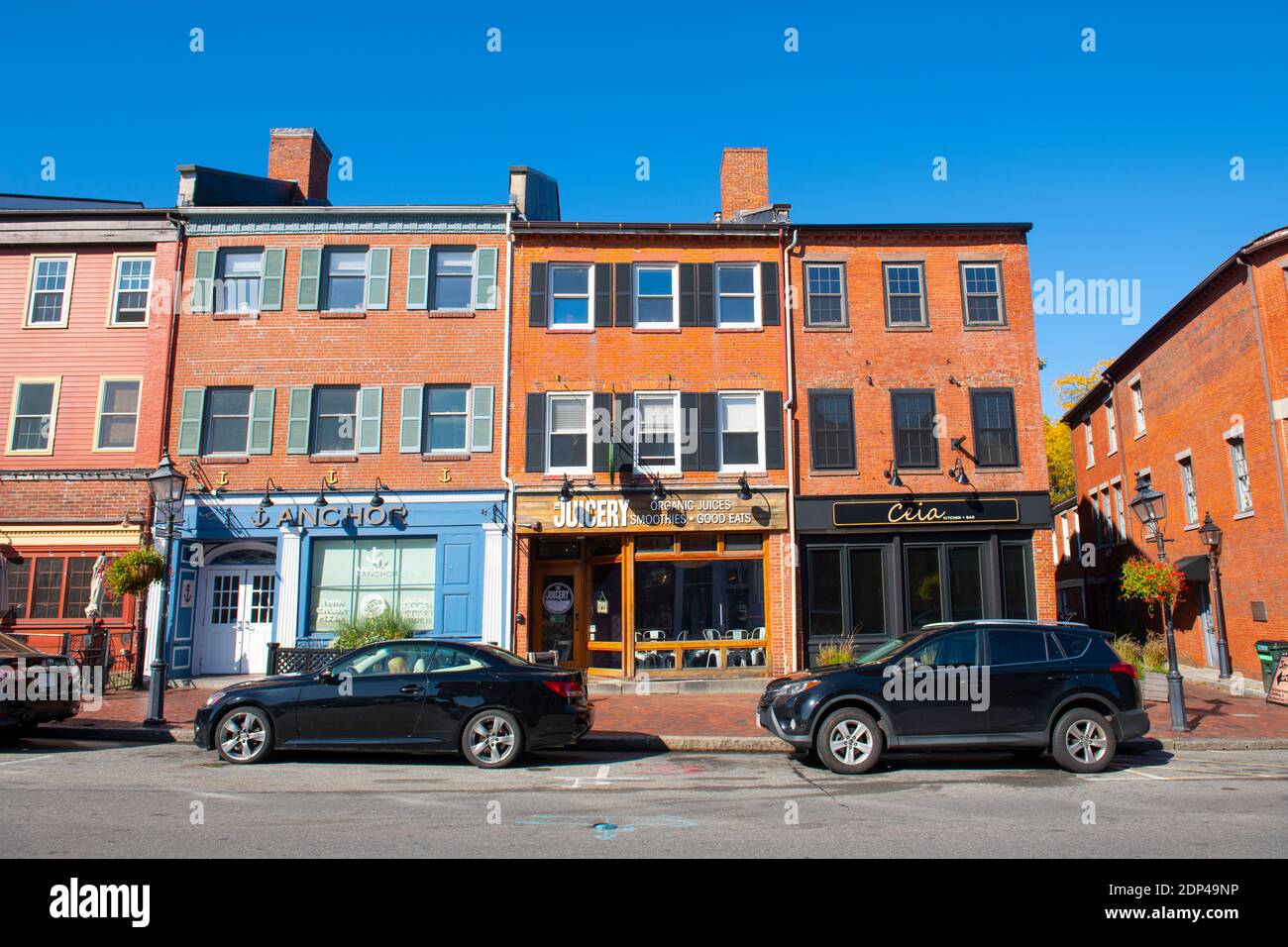 Historic buildings at State Street in downtown Newburyport ...