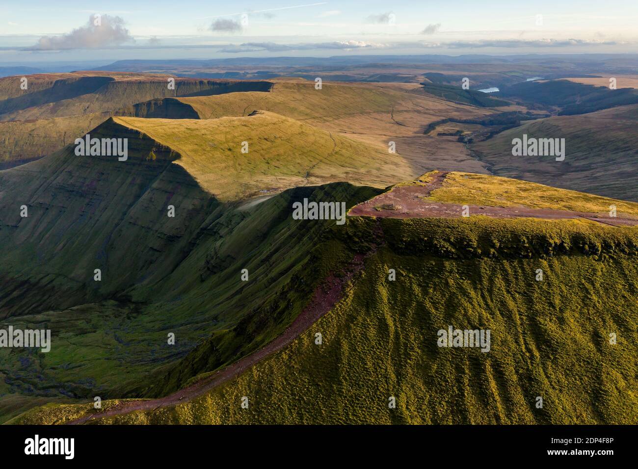 Aerial view of the summit of Pen-y-Fan, the tallest peak in South Wales ...