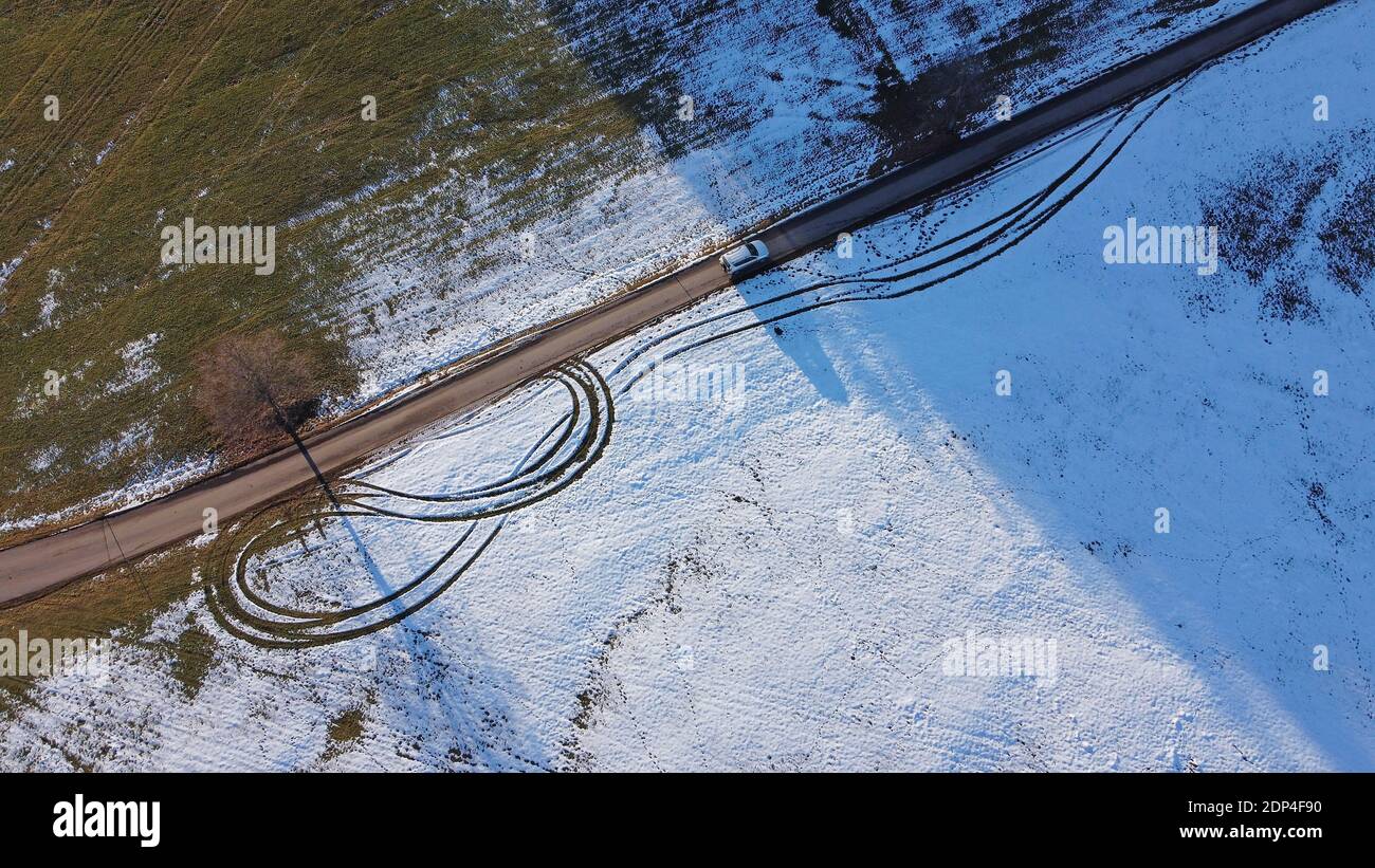 Drone shot car driving in hi-res stock photography and images - Alamy