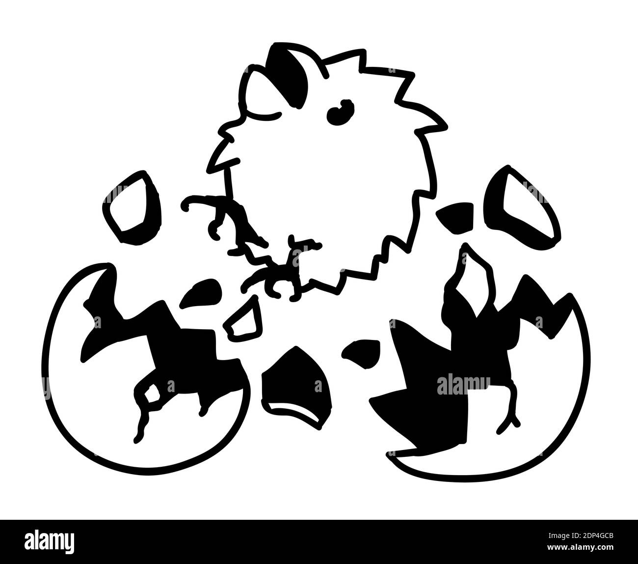 Baby chick hatch pop cartoon line drawing, vector, horizontal, black ...