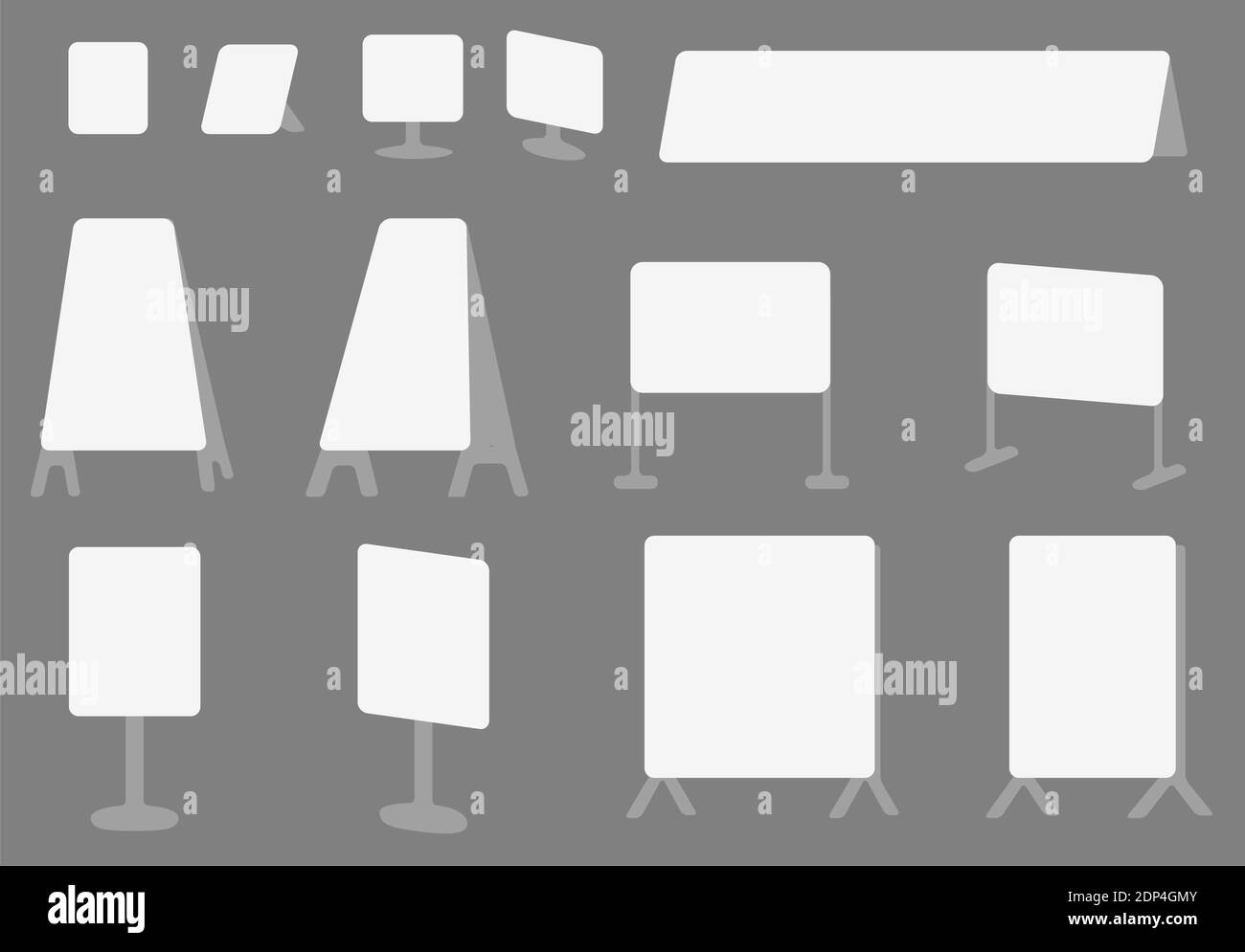 Blank easel signs cartoon design element set, isolated vector, black ...