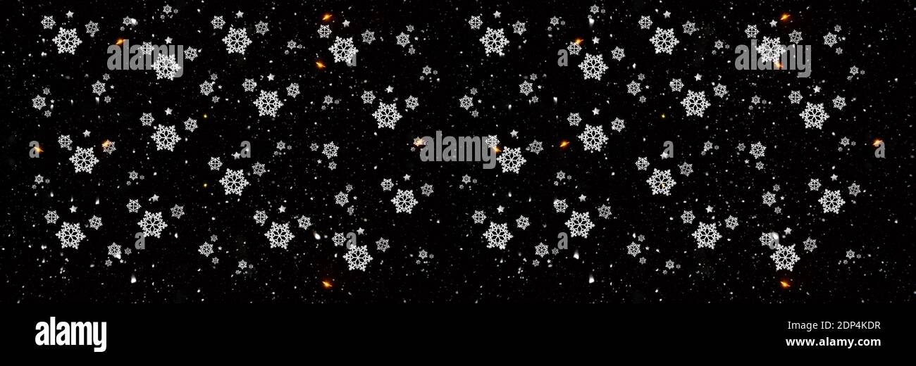 Widescreen black background with snow and snowflake overlay Stock Photo ...