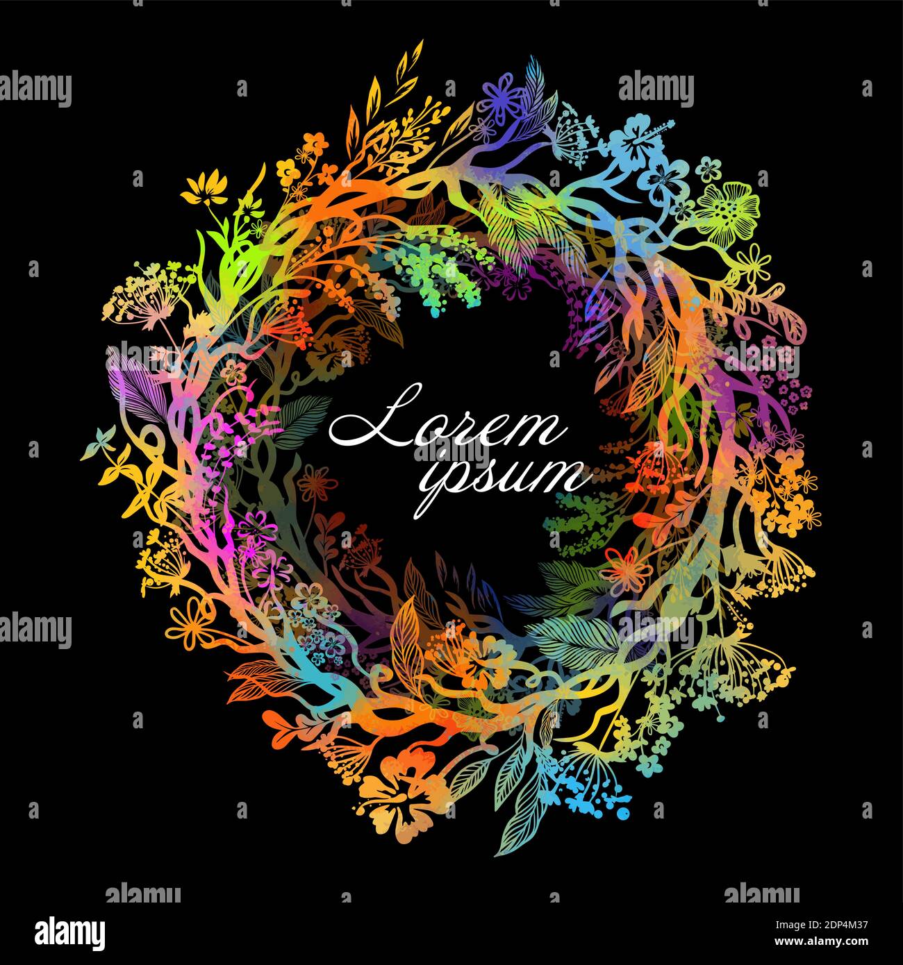 Round multicolored frame of flowers. Vector illustration Stock Vector ...