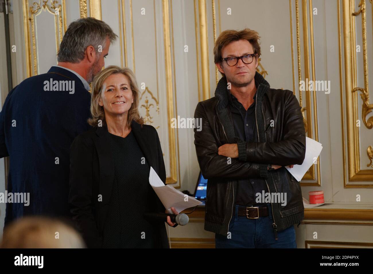 Laurent Delahousse , Claire Chazal assiste a la conference de presse La Flamme Marie-Claire aux ...