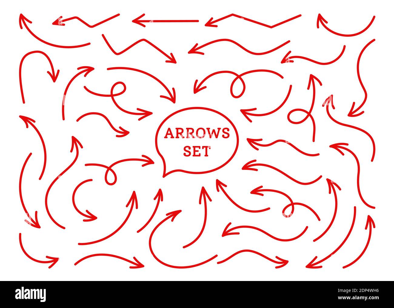Arrows bright red infographic line set. Comics different directions ...