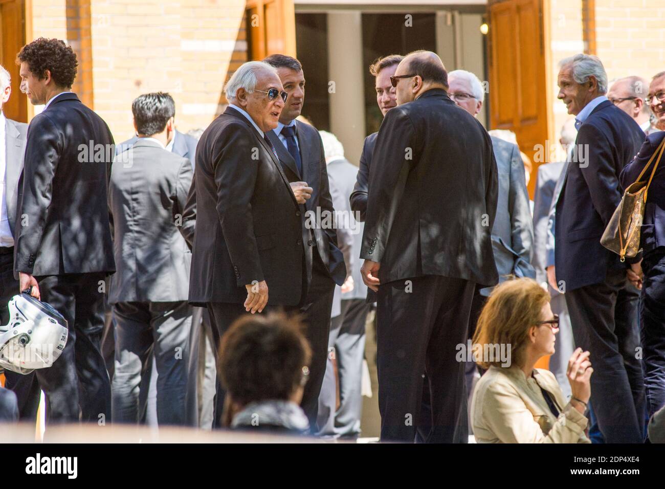 Dominique Strauss-Kahn, Julien Dray attending the funeral of Emmanuel ...