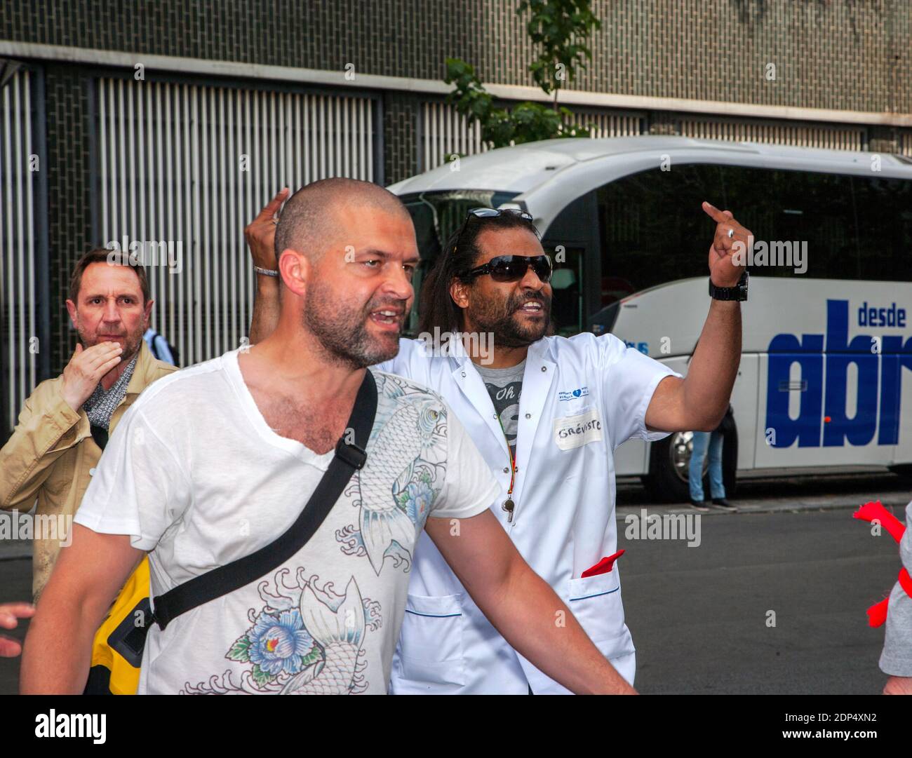 Public hospitals employees holding union flags and banners demonstrate ...