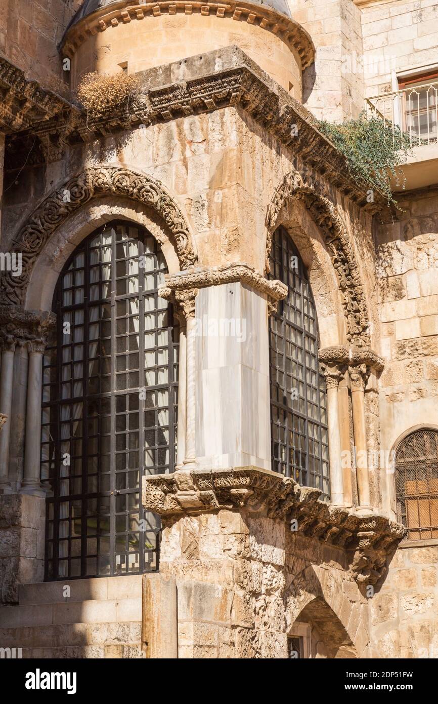 Arched window details on exterior wall of the Holy Sepulcher Church ...