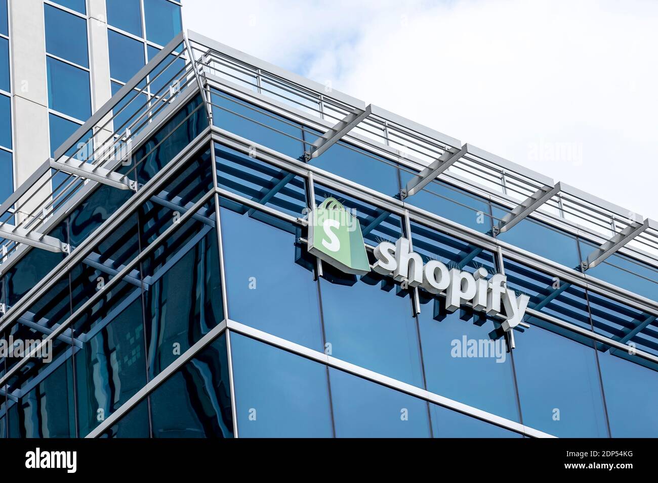 Ottawa, Ontario, Canada - August 9, 2020: Shopify sign on their ...