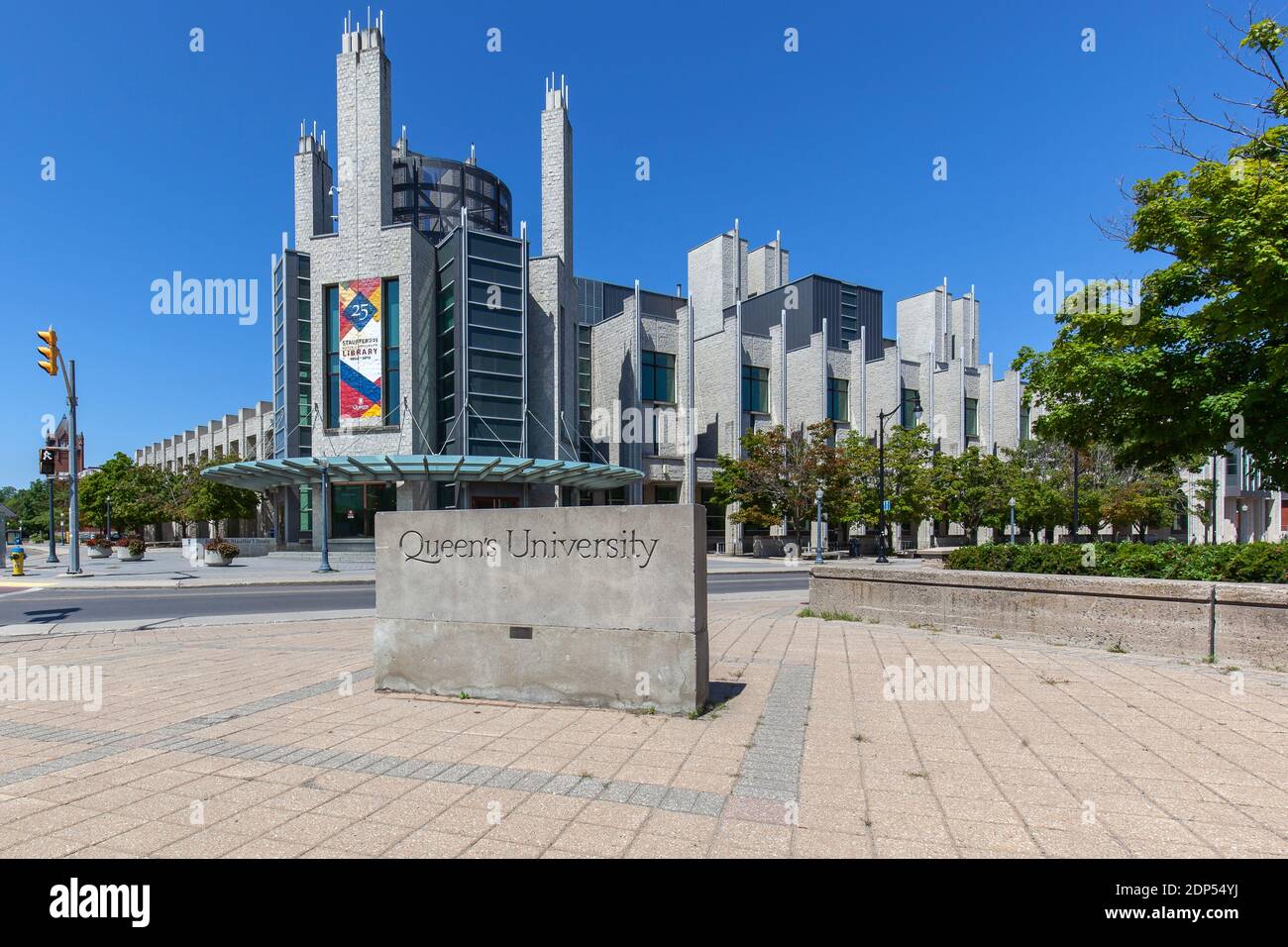 Queen's University sign with Library building in background is seen at ...