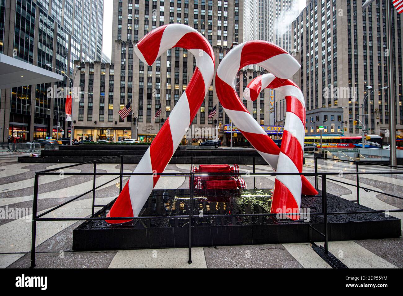 Giant candy canes outside an office building on Sixth Avenue in New ...