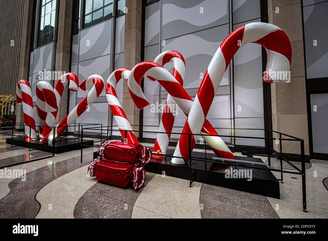 Giant candy canes outside an office building on Sixth Avenue in New ...