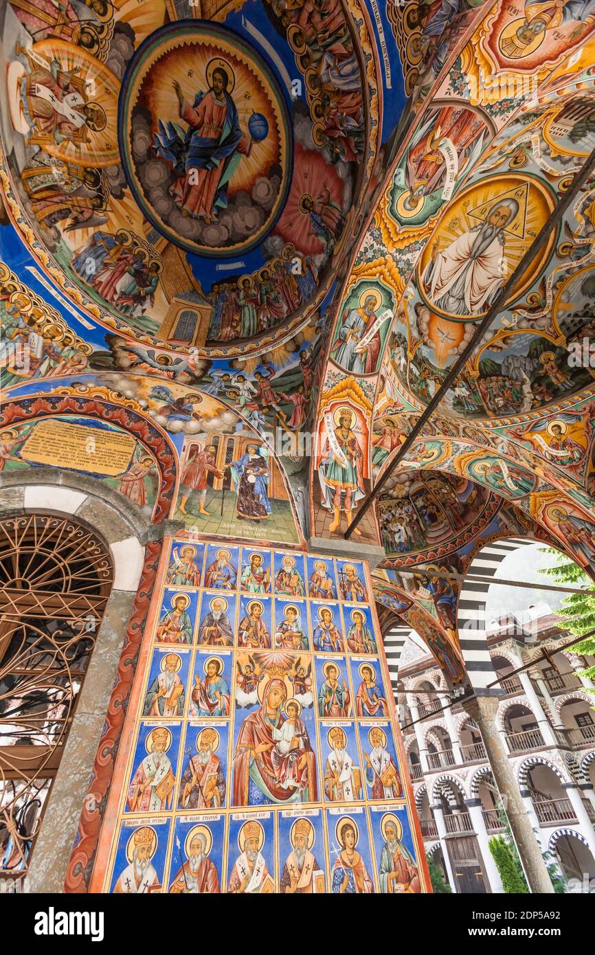 Rila Monastery, Monastery of Saint Ivan of Rila, cloister with mural ...