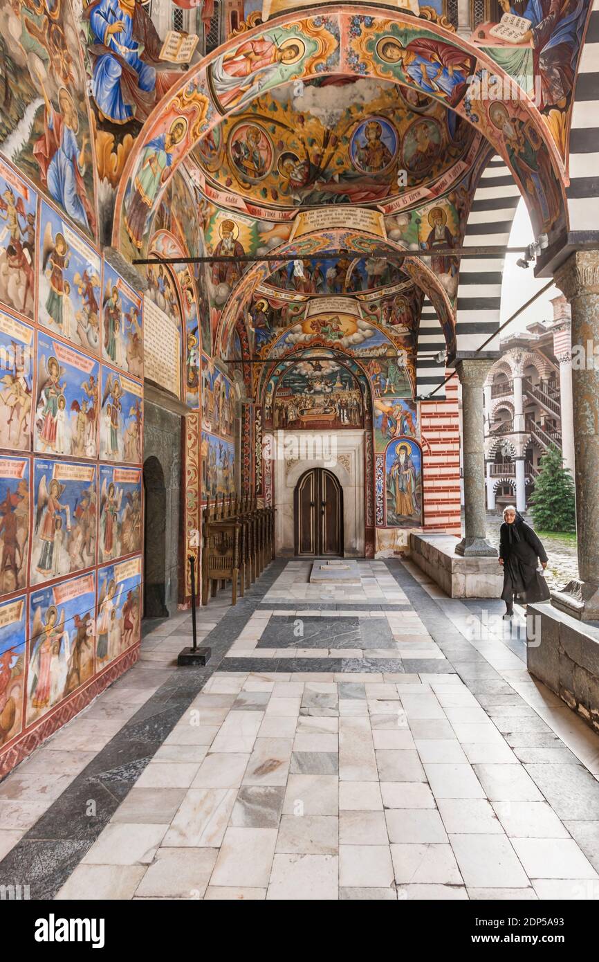 Rila Monastery, Monastery of Saint Ivan of Rila, cloister with mural ...