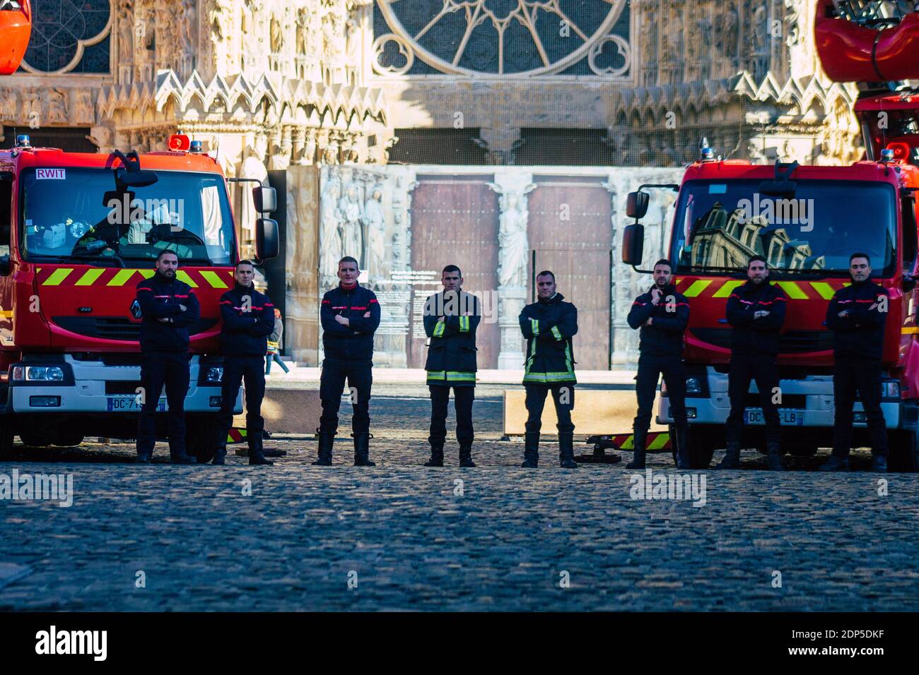 Reims France December 18, 2020 View of a traditional French fire ...