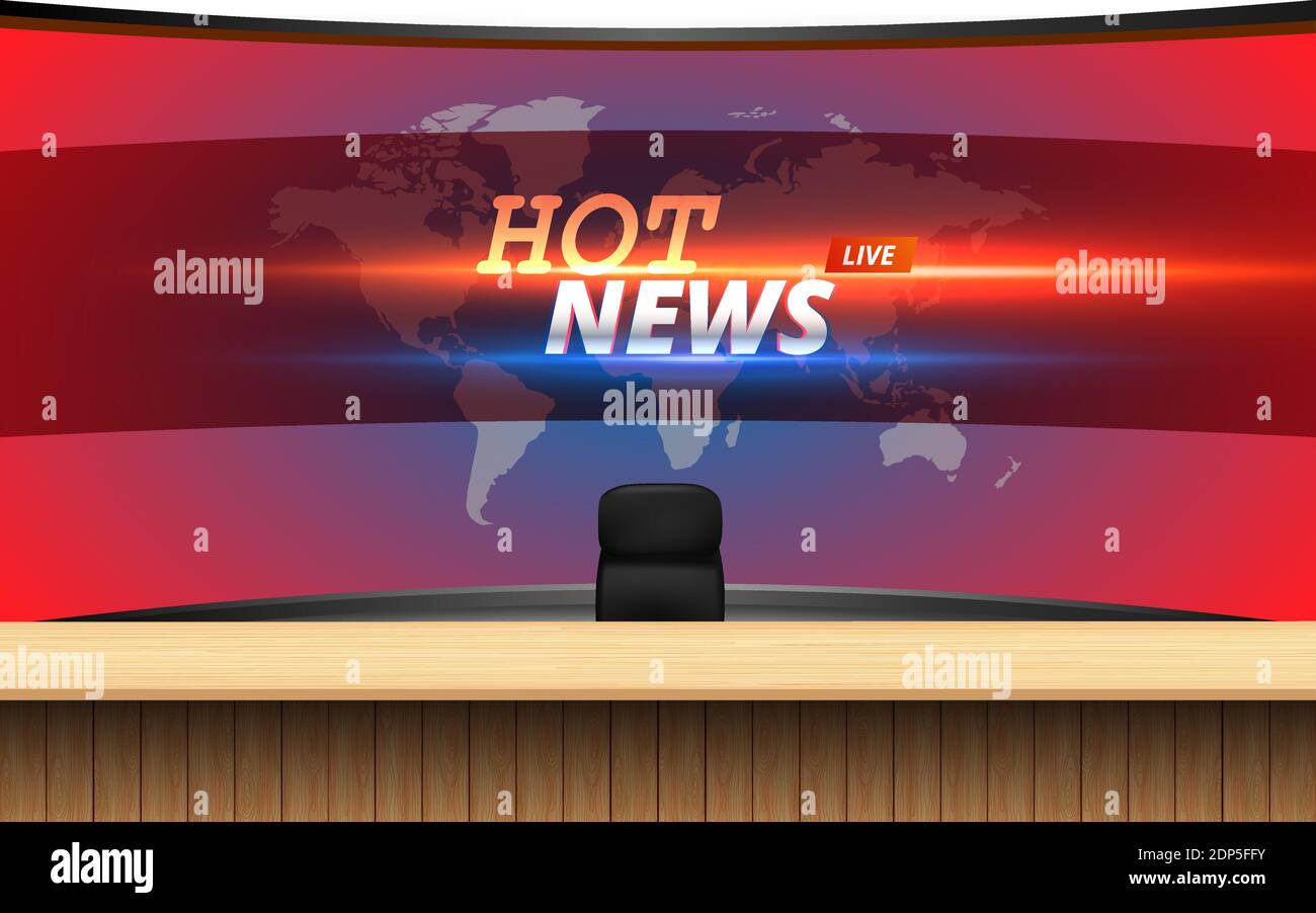 wooden table with hot news live on lcd screen background in the news ...