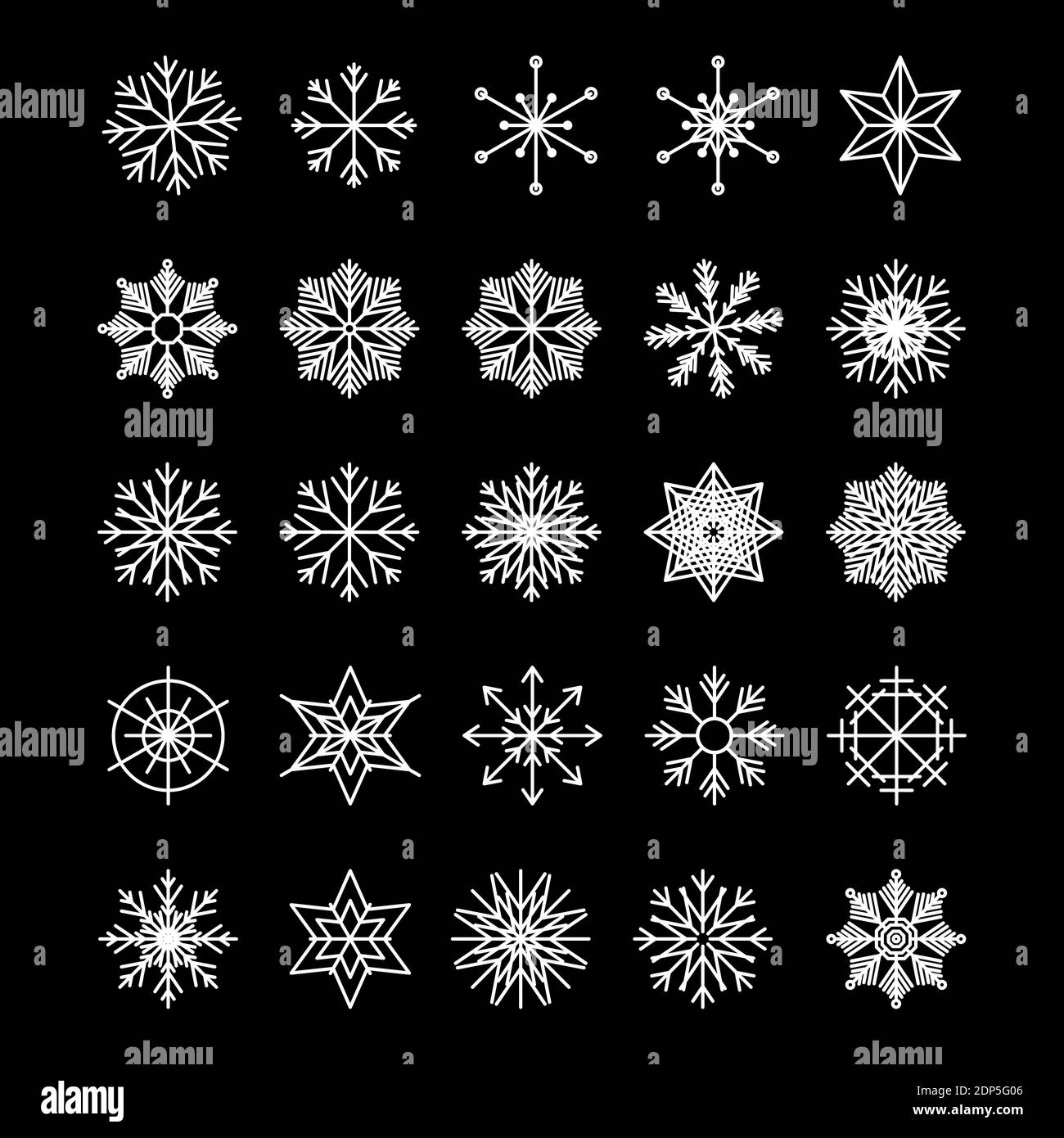Icon set of snowflake, isolated on a black background. Trendy outline ...