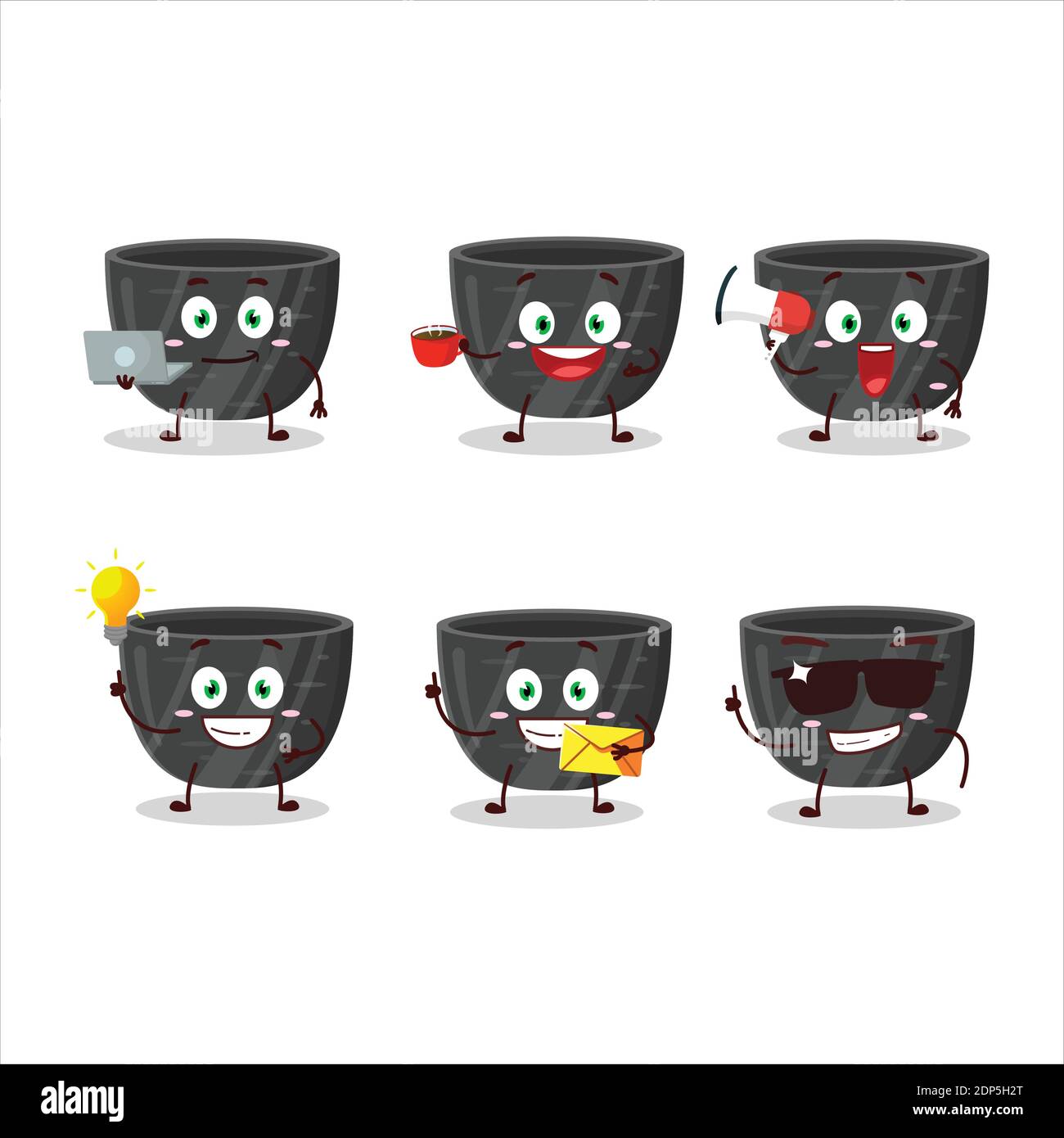 Black ceramic bowl cartoon character with various types of business ...