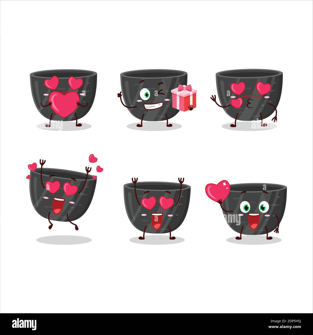 Black ceramic bowl cartoon character with love cute emoticon. Vector ...