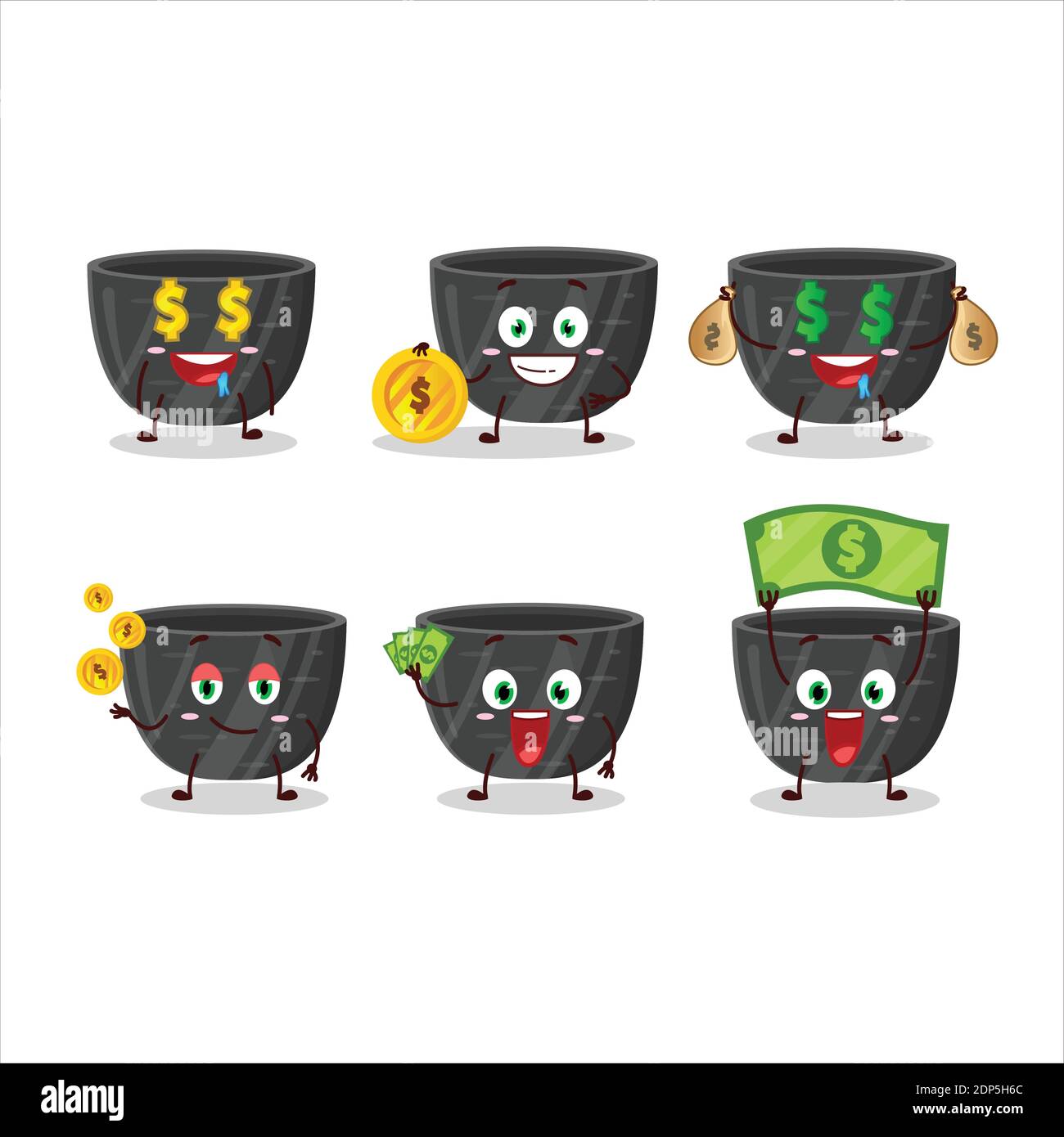 Black ceramic bowl cartoon character with cute emoticon bring money ...