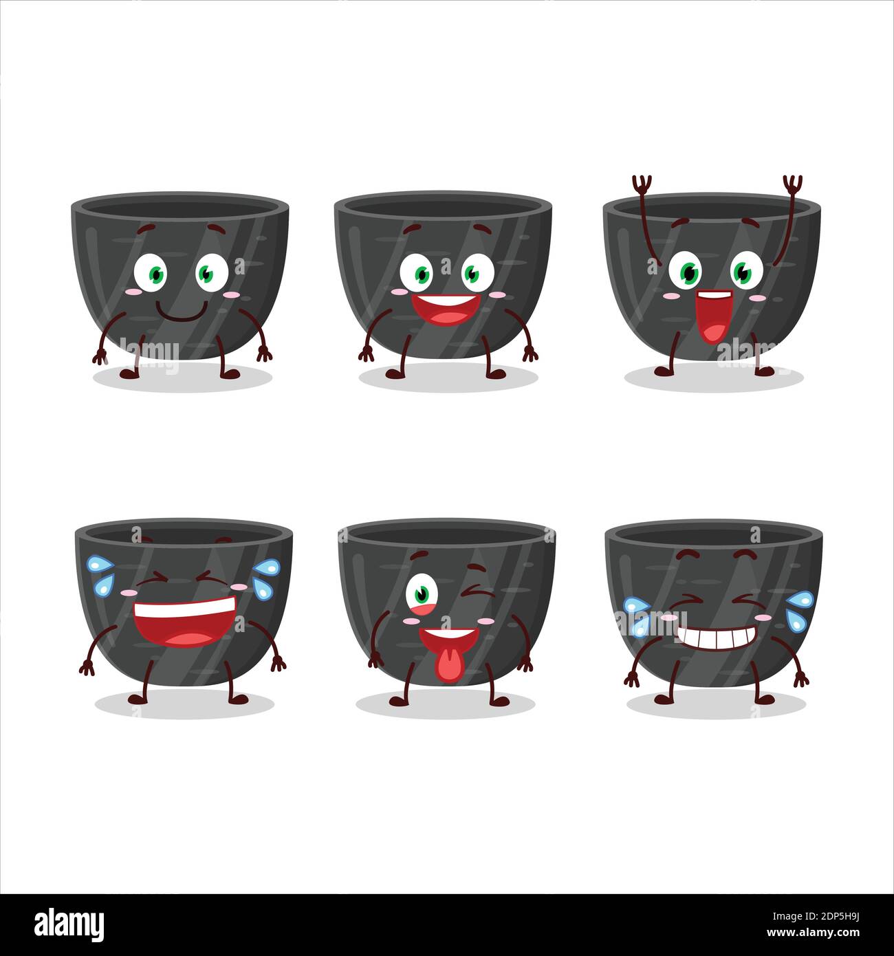 Cartoon character of black ceramic bowl with smile expression. Vector ...