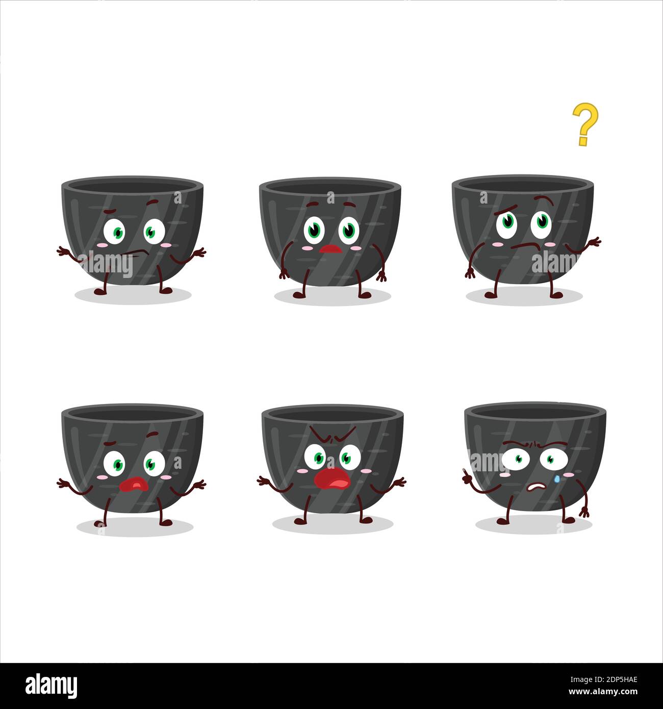 Cartoon character of black ceramic bowl with what expression. Vector ...