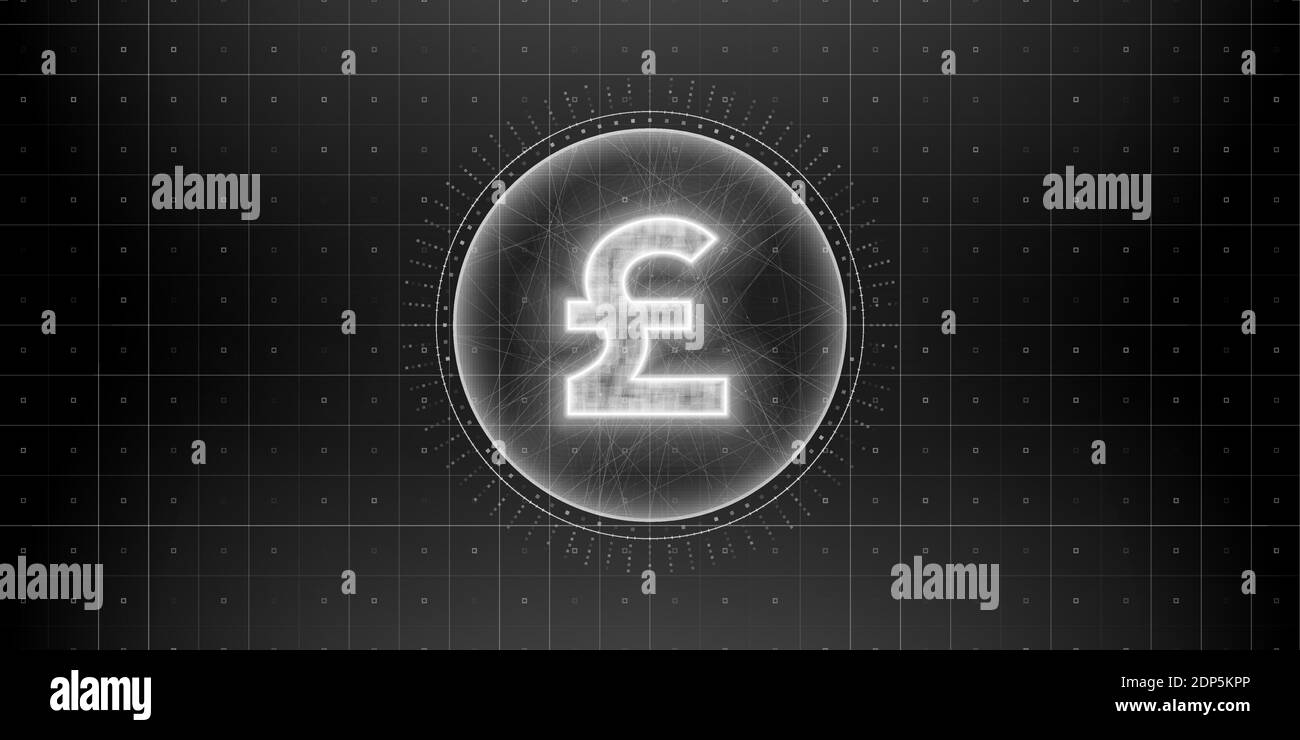 Digital currency pound sterling sign on abstract HUD technology ...