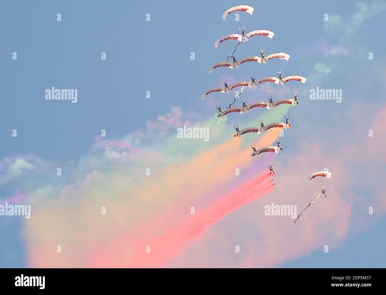 Doha, Qatar. 18th Dec, 2020. Paragliders fly over the city during ...