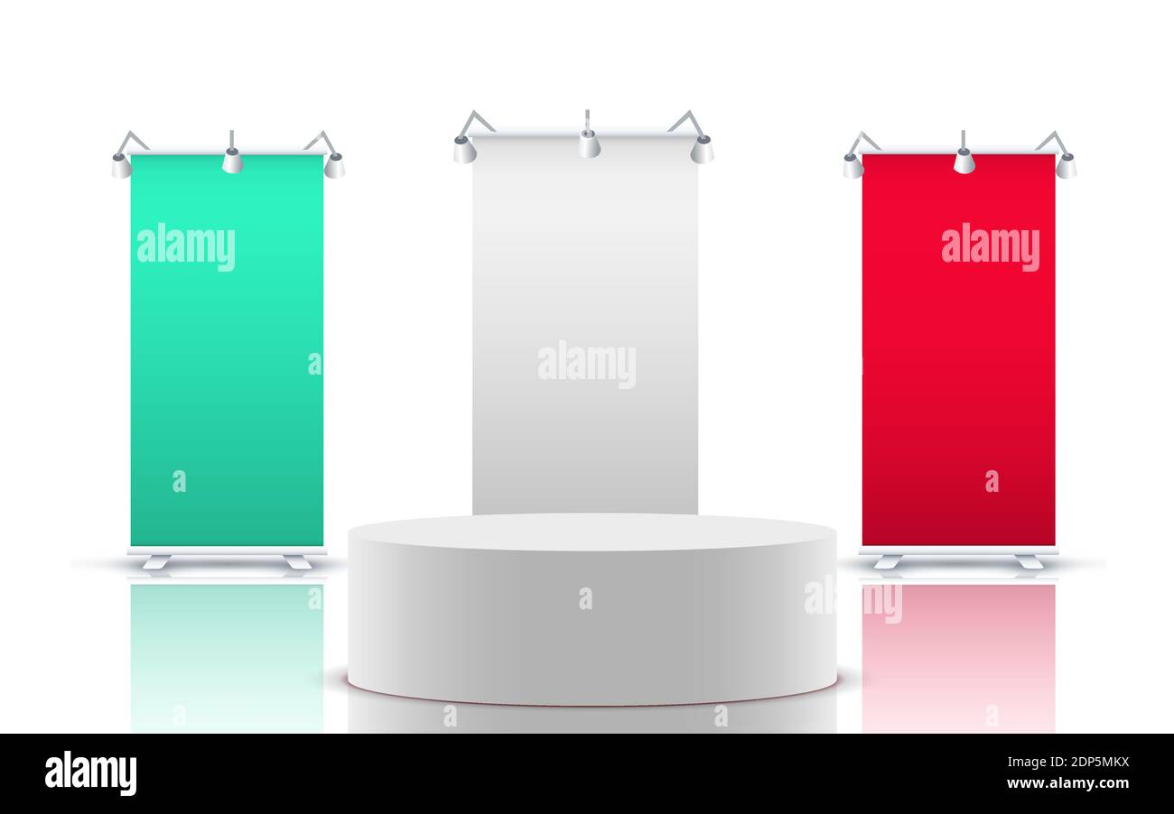 white podium with colorful standee in the white room Stock Vector Image ...
