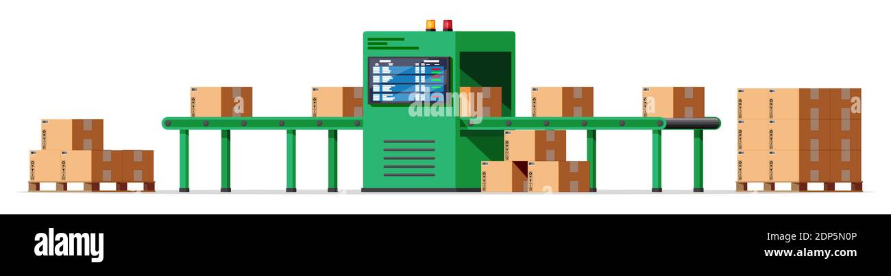 Conveyor belt machine concept isolated on white. Modern factory ...