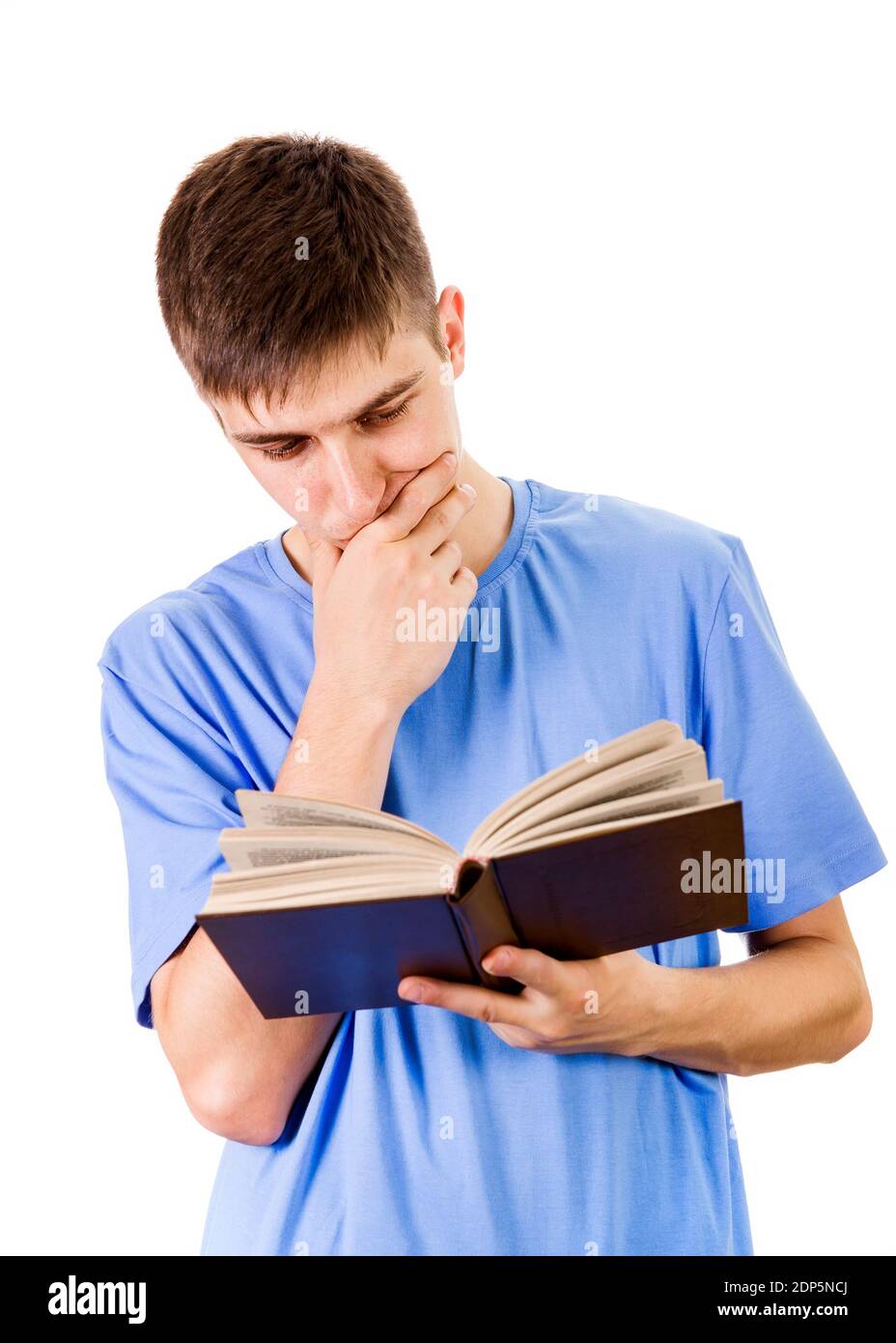 Young Man read a Book Isolated on the White Background Stock Photo - Alamy