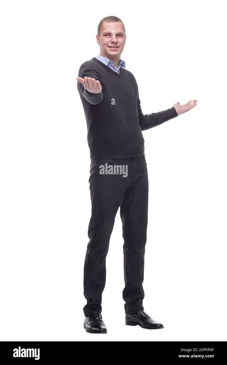 Isolated Young Man Giving Something High Resolution Stock Photography ...