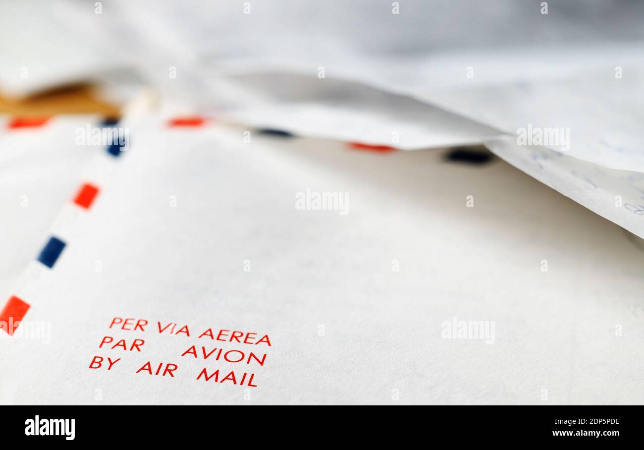 Air mail letters with written sheets Stock Photo - Alamy