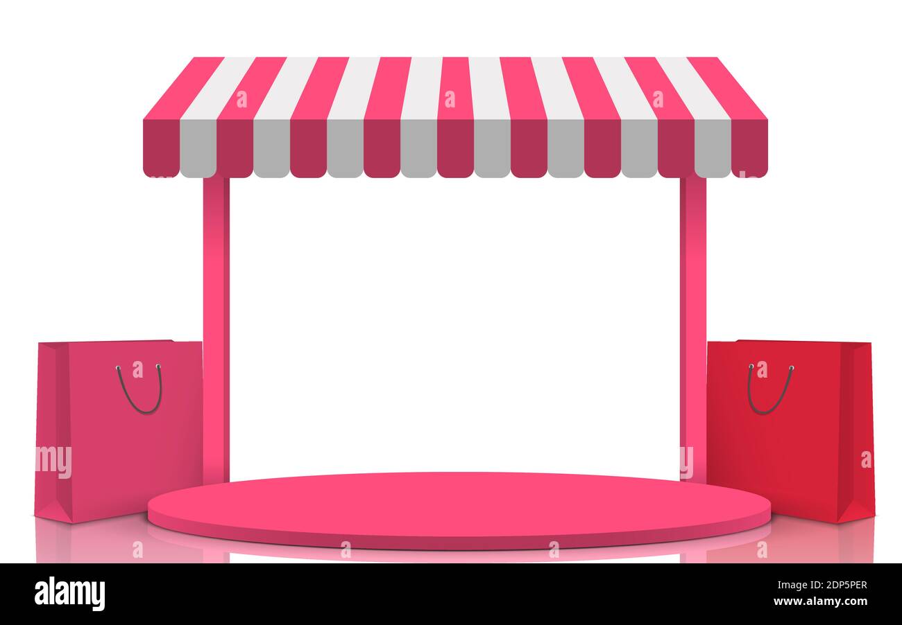 pink podium with pink shop background in the white studio room Stock ...