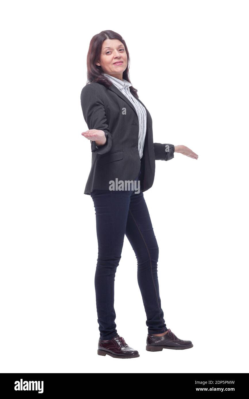 Side view of smiling woman with folded arms Stock Photo - Alamy