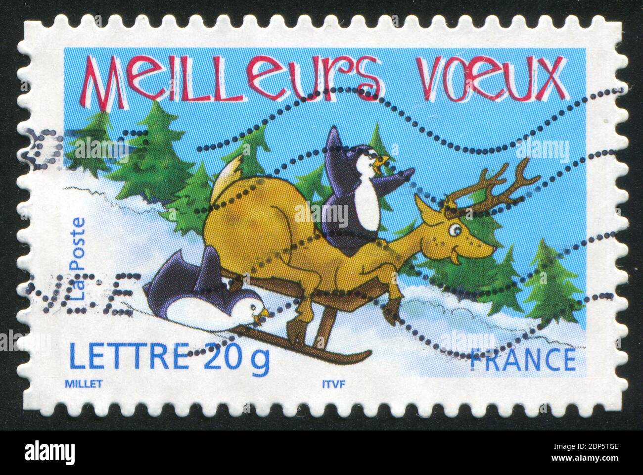 FRANCE - CIRCA 2005: stamp printed by France, shows two penguins ...