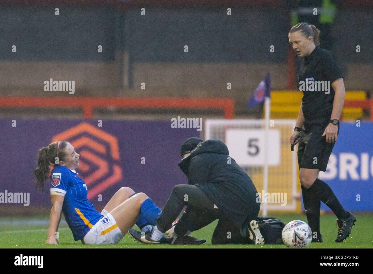 Maya Le Tissier #6 of Brighton receiving treatment following an injury ...