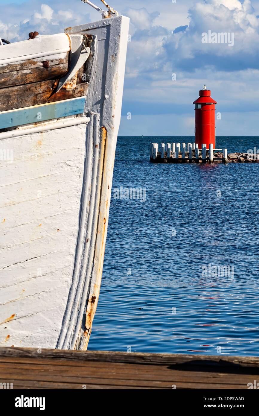 Small lighthouse at the harbor at Hou, Denmark Stock Photo - Alamy