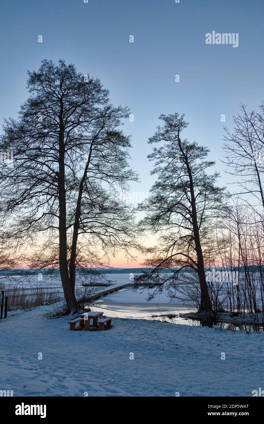 Sunset at the lake at Skanderborg, Denmark, at winter time Stock Photo ...
