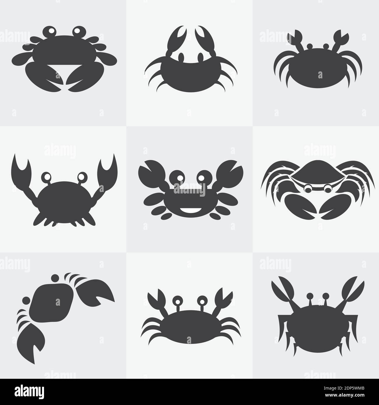 Set of vector crab icons on gray background. Easy editable layered ...