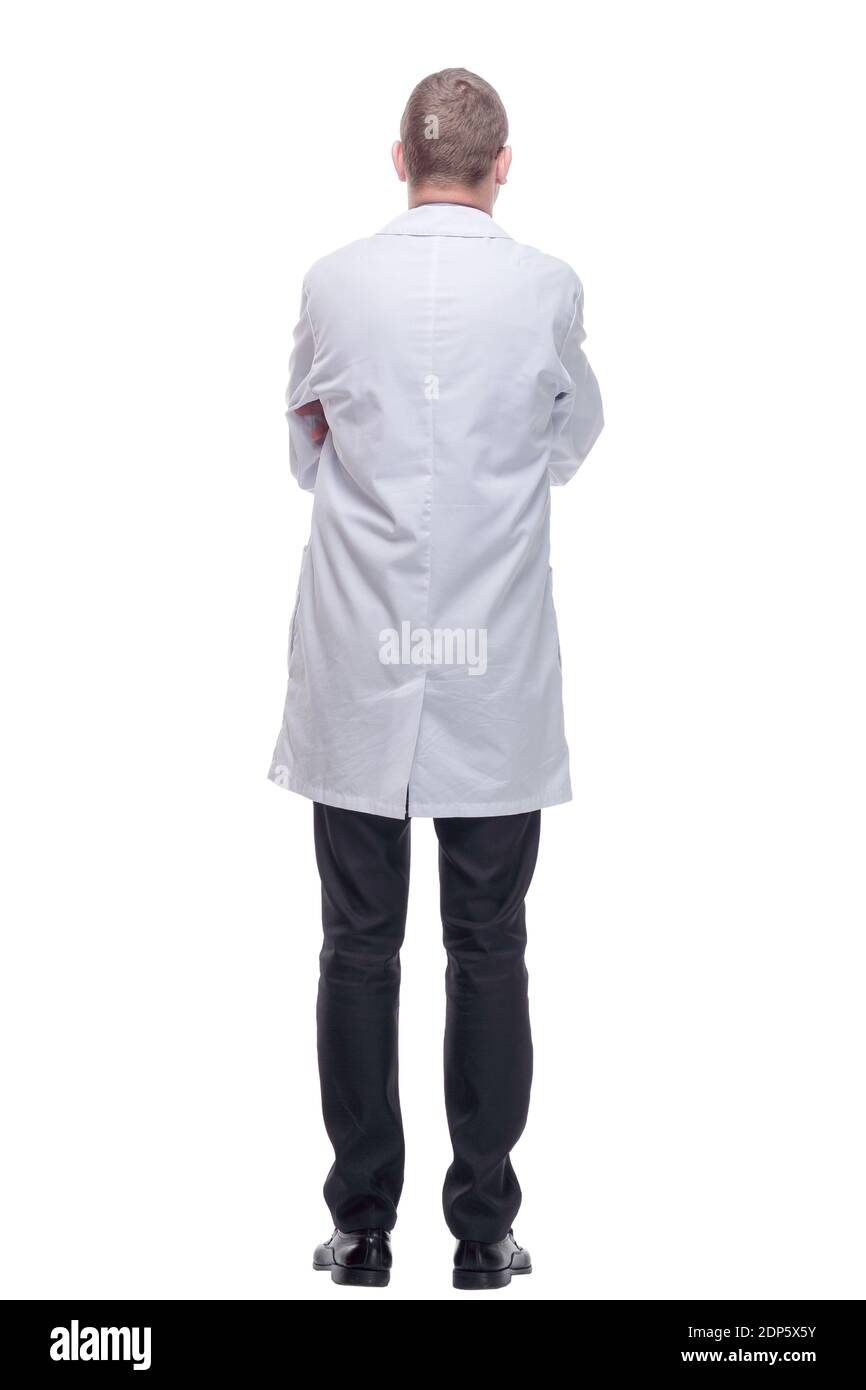 Medical doctor standing back to camera isolated on white Stock Photo ...