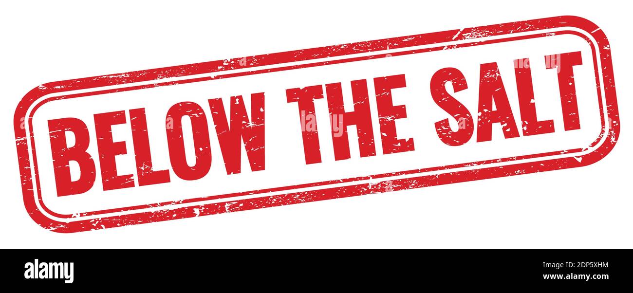 BELOW THE SALT text on red grungy vintage rectangle stamp Stock Photo ...